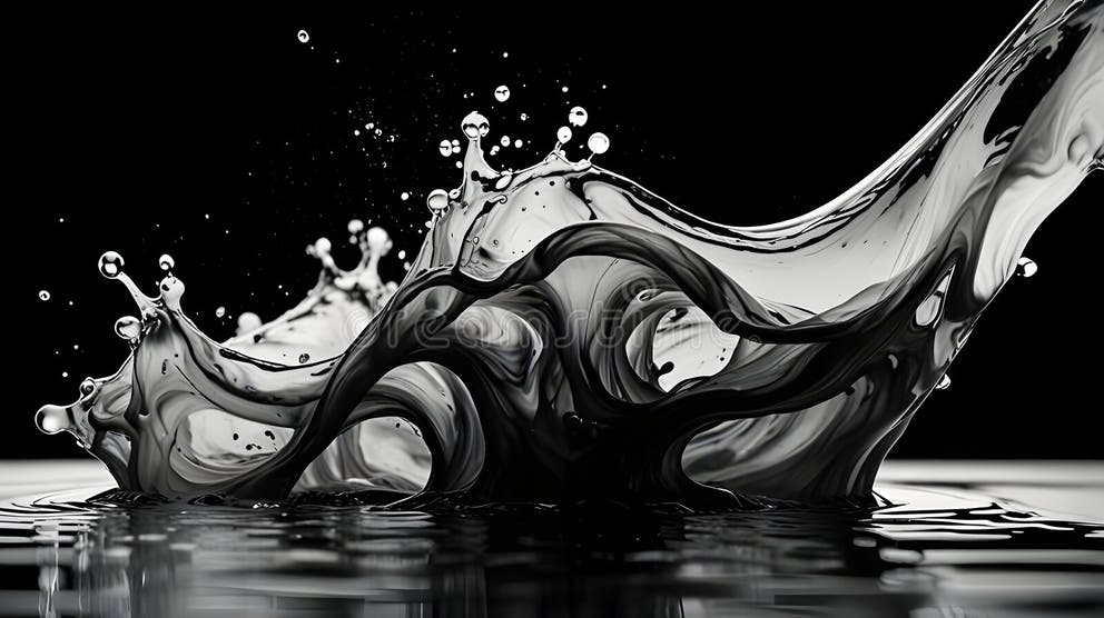 A Dynamic, Flowing Ink-in-water Effect in Monochrome Stock Illustration ...