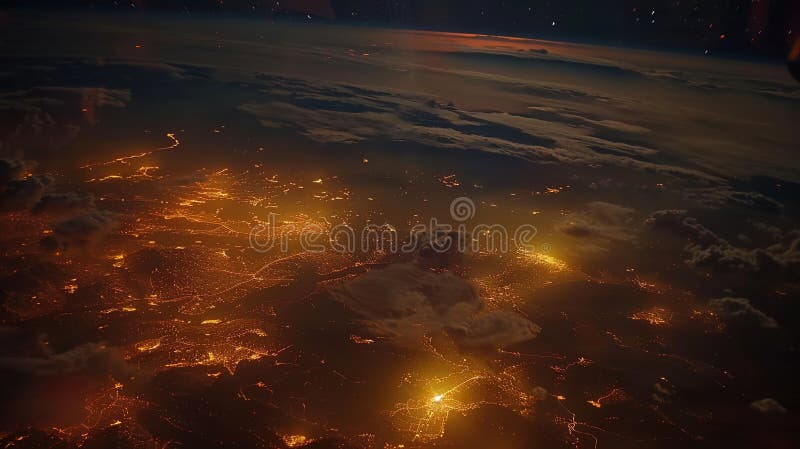 A View of the Earth at Night with Many Cities Lit Up Stock Illustration ...