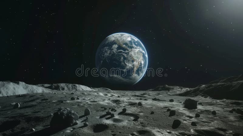 View of Earth from an Observatory on the Moon Stock Illustration ...