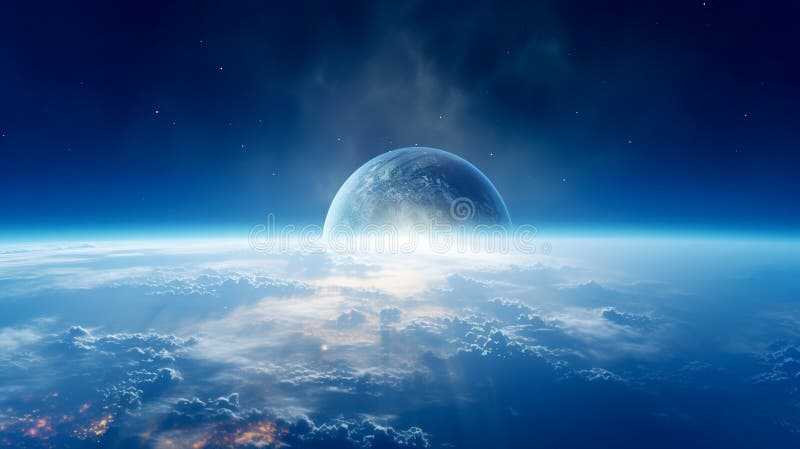 A View of Earth Rising Above a Layer of Clouds, Seen from Space during ...