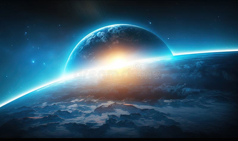 A View of the Earth from Space with a Bright Light Stock Illustration ...