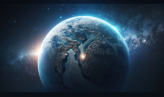 A View of the Earth from Space with a Bright Light Shining on it Stock ...