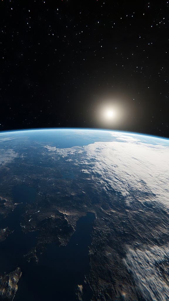A View of the Earth from Space with a Bright Light Shining Over the ...