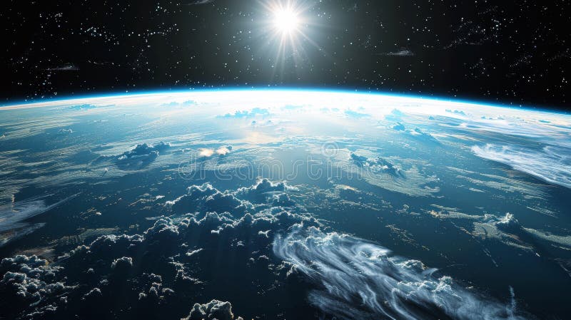 A View of the Earth from Space with a Bright Sun, AI Stock Photo ...