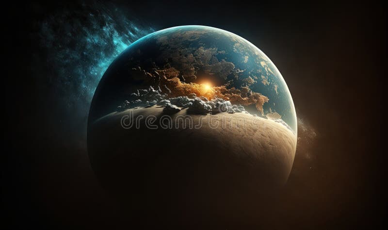 A View of the Earth from Space with Clouds and Sun Stock Illustration ...