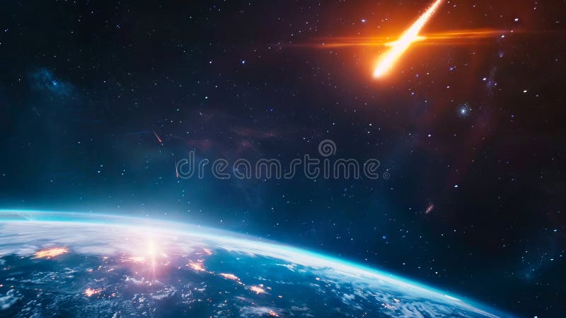 A View of the Earth from Space with a Comet in the Sky Stock Photo ...
