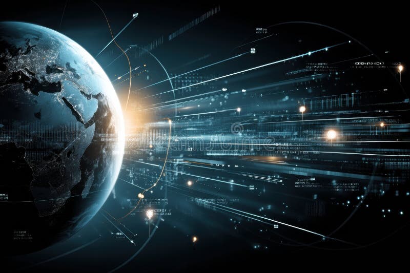 View of Earth from Space with Digital Satellites and Data Streams ...