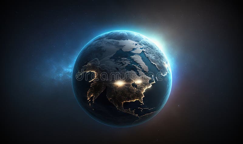 A View of the Earth from Space with Lights Shining on it Stock ...