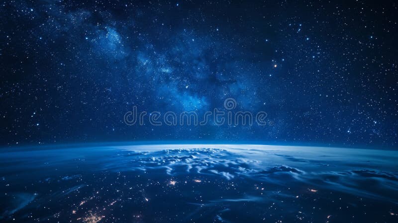 A View of Earth from Space with the Milky Way and Stars in the ...