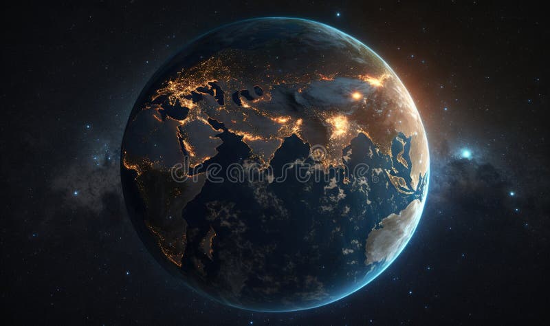 A View of the Earth from Space at Night with City Lights Stock ...