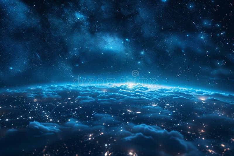 A View of Earth from Space, Showcasing Stars and Clouds, Imagine a ...