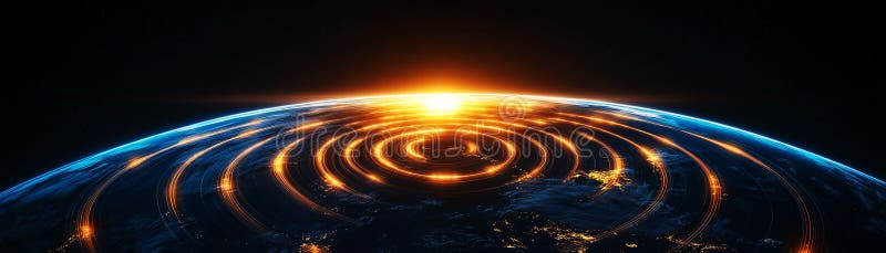 View of Earth from Space, Showcasing Sunrise and Ripple Effects on the ...