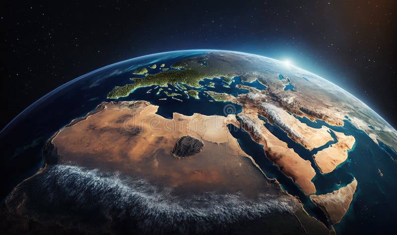 A View of the Earth from Space Showing Europe and the Middle East Stock ...