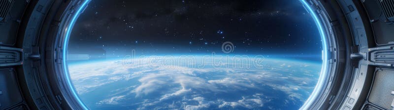 View of Earth from Space through Spacecraft Window Stock Illustration ...