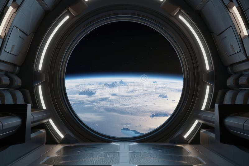 View of Earth from Space through Spacecraft Window Stock Illustration ...