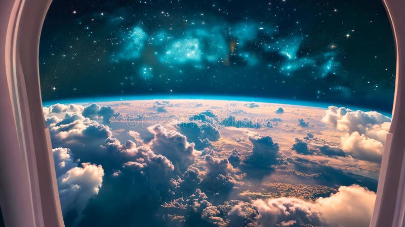 View of Earth from Space through Spaceship Window, Outer Space ...
