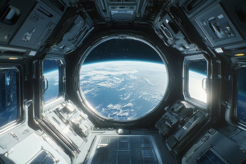 View of Earth from Space Station Window Stock Photo - Image of ...