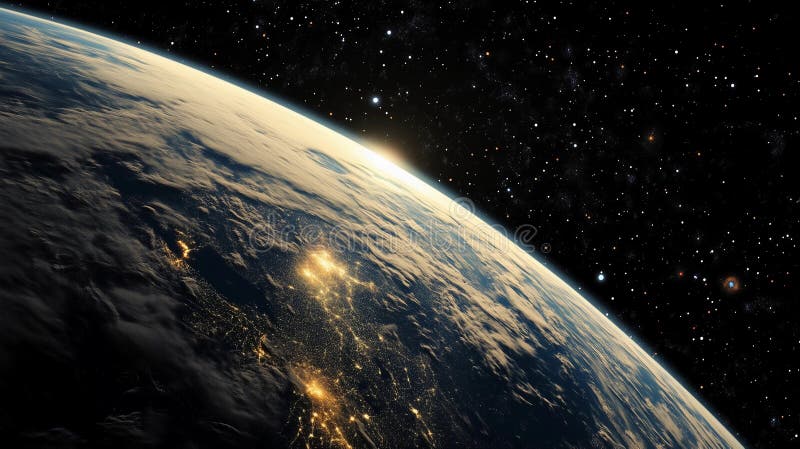 A View of the Earth from Space, with the Sun Setting in the Background ...