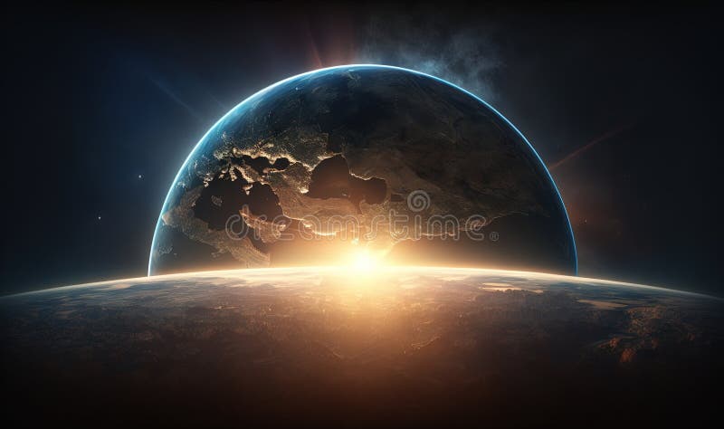 A View of the Earth from Space with the Sun Shining Behind it Stock ...