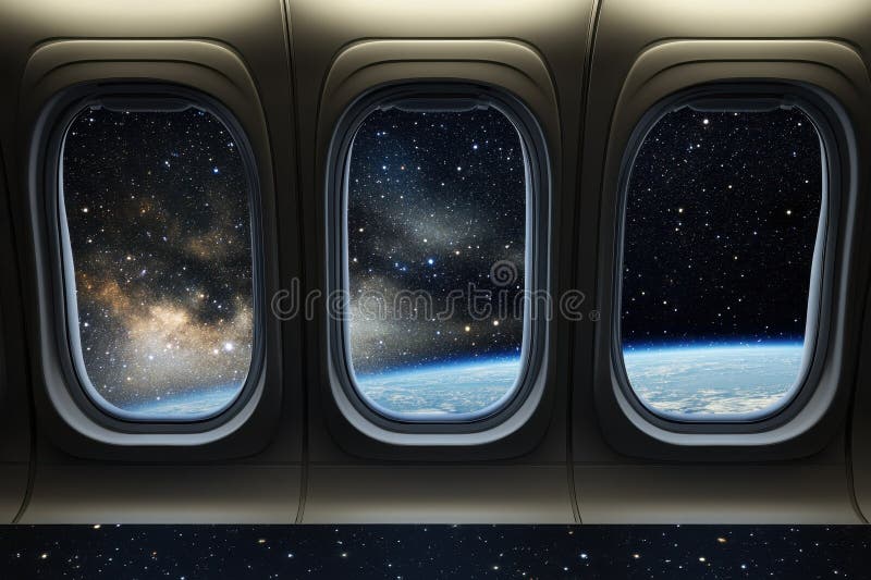 View of Earth and Stars from Spaceship Windows in Deep Space Stock ...