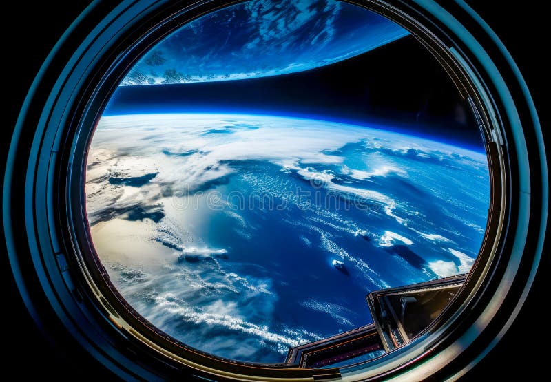 View of the Earth through Window. Generative AI Stock Illustration ...