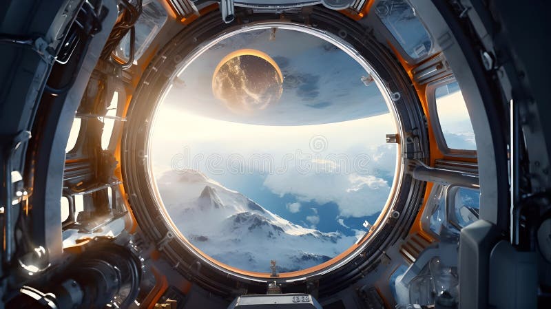 View of the Earth from the Window of the Spaceship Stock Illustration ...