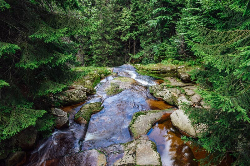 Waterfall Edge in the Mountains, Forest on the South of Poland. Stock ...