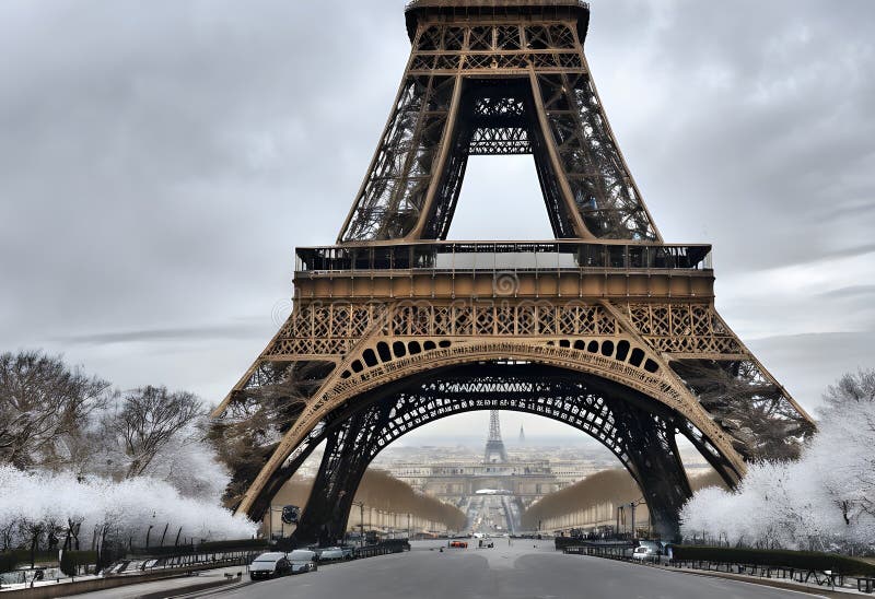 A View of the Eifel Tower in Paris Stock Illustration - Illustration of ...