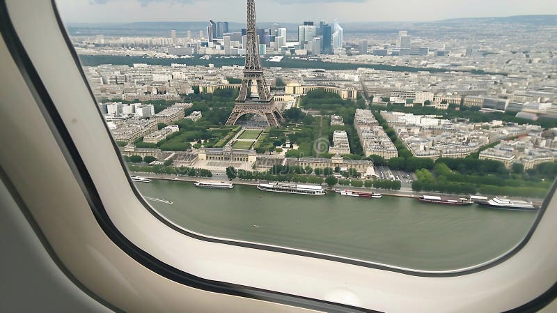 View of the Eiffel Tower from the Airplane Window Stock Image - Image ...