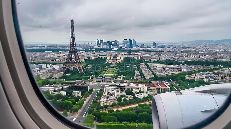 View of the Eiffel Tower from the Airplane Window Stock Photo - Image ...