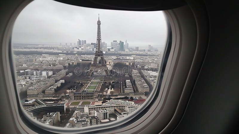 View of the Eiffel Tower from the Airplane Window Stock Image - Image ...