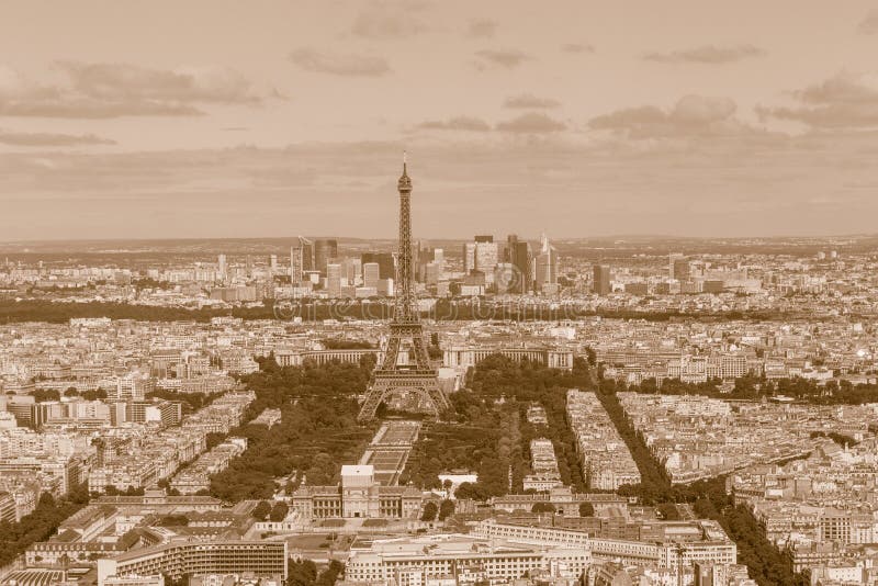Paris Sepia Cityscape with Eiffel Tower Stock Photo - Image of blue ...
