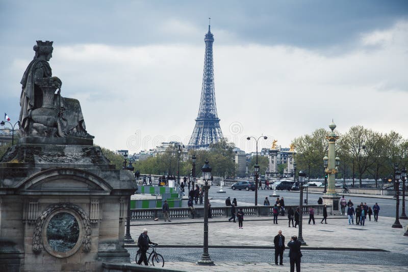 View on Eiffel Tower Paris from Square Full of Tourists Editorial Photo ...