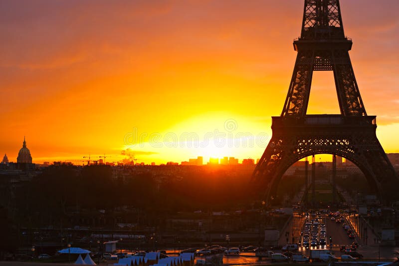 Eiffel Tower at Sunrise, Paris. Stock Image - Image of french, city ...