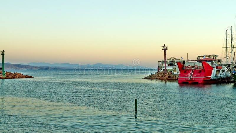 View of the Eilat Bay with Yachts Stock Photo - Image of dock, dusk ...