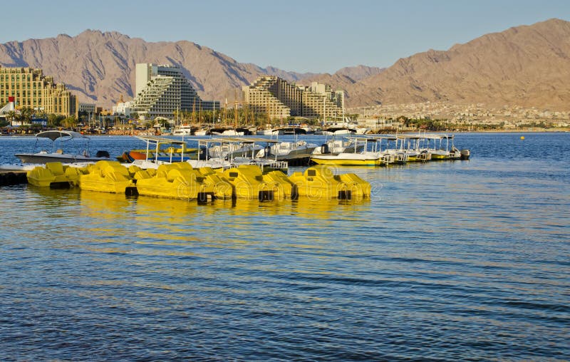View on Eilat City from the Beach, Israel Stock Photo - Image of harbor ...