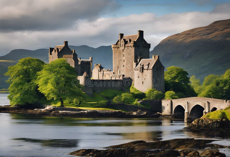 A View of Eilean Donan Castle Stock Illustration - Illustration of view ...
