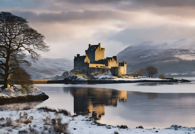 A View of Eilean Donan Castle Stock Illustration - Illustration of ...