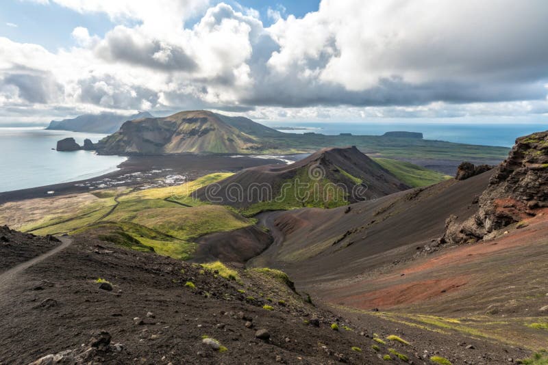 View from Eldfell Volcano Crater Stock Illustration - Illustration of ...