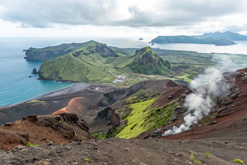 View from Eldfell Volcano Crater Stock Illustration - Illustration of ...