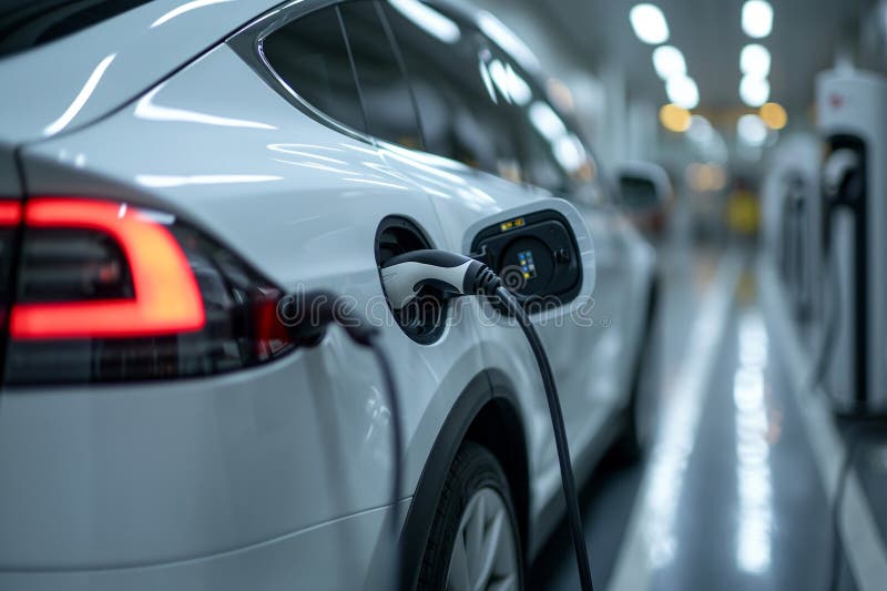 View of an Electric Car Charging Column and in the Background a Partial ...