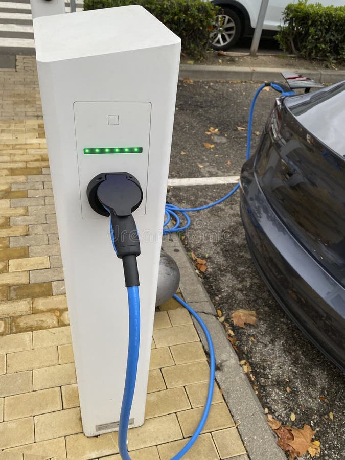 View from an Electric Car Charging Column. Technology Electric Vehicle ...