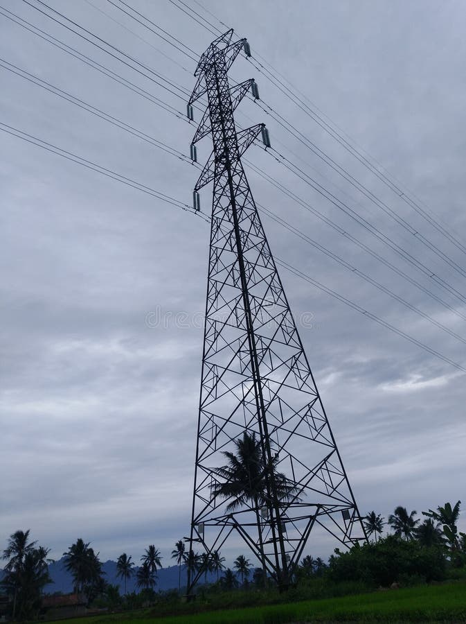 View of the Electricity Tower and Rice Fields Stock Image - Image of ...