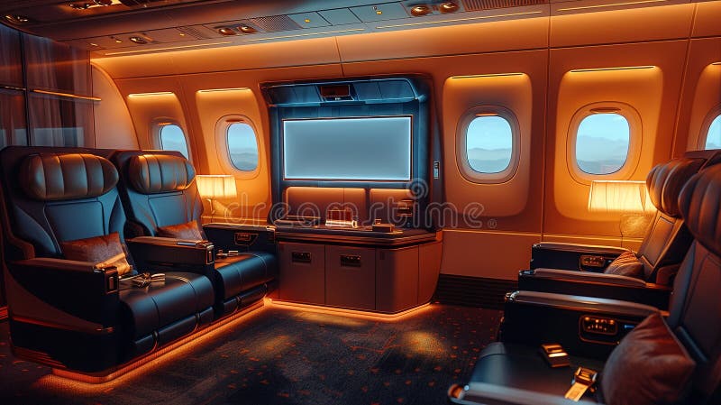 Luxurious First-class Airplane Cabin with Plush Seats and Private ...