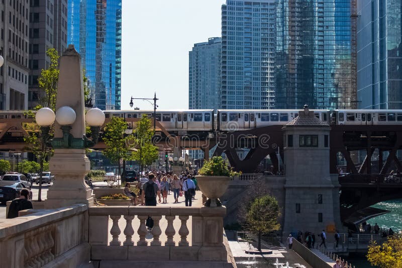 View of Elevated `el Train As it Crosses Over the Chicago Loop during ...