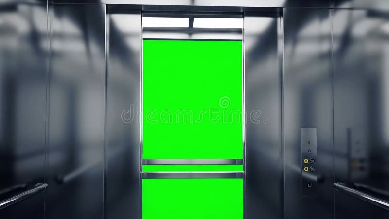 View of an Elevator with Stainless Steel Doors and a Green Screen ...