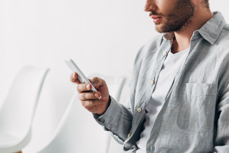 View of Employee Using Smartphone in Office Stock Image - Image of ...