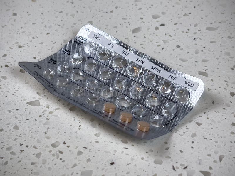 Angled View of an almost Empty Blister Pack of Birth Control Pills on a ...