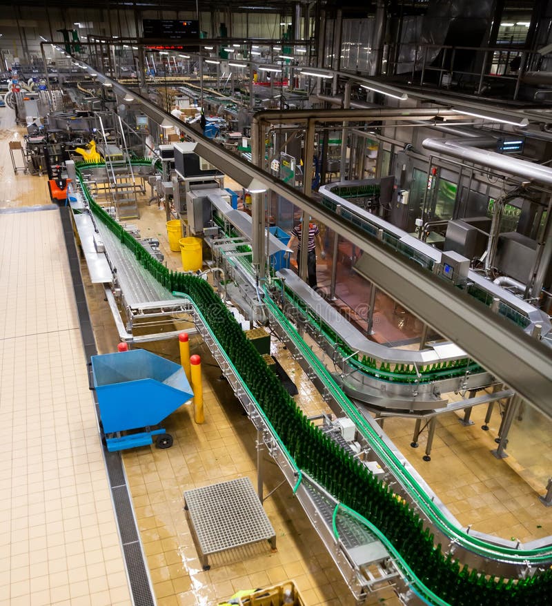 Bottles on Bottling Line at Brewery Stock Image - Image of glass ...