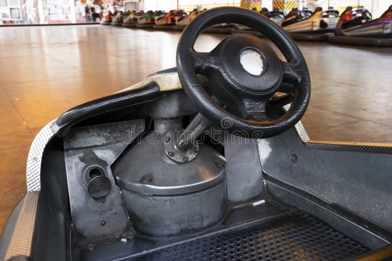 Empty Bumper Car with Steering Wheel and Accelerator Pedal at the Fair ...